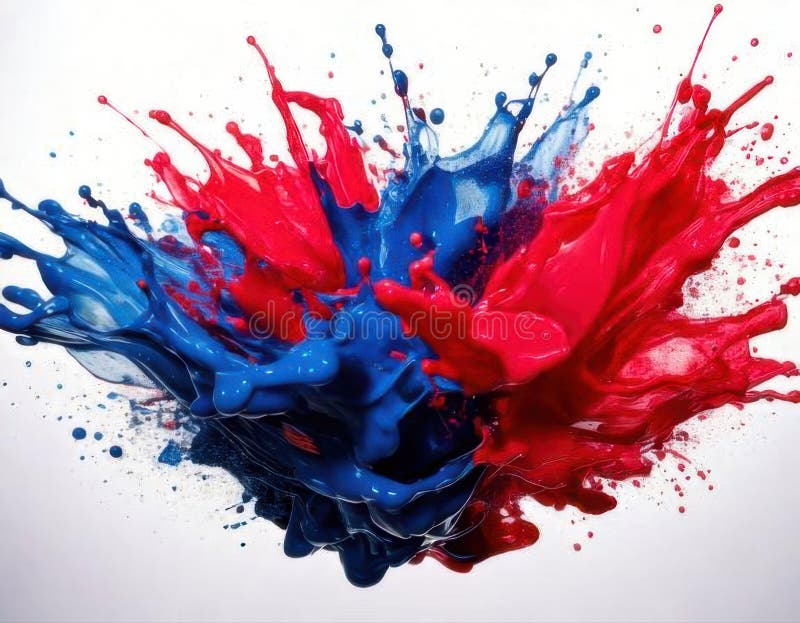 Red and Blue Paint Splash Vibrant Abstract Art on White Background ...