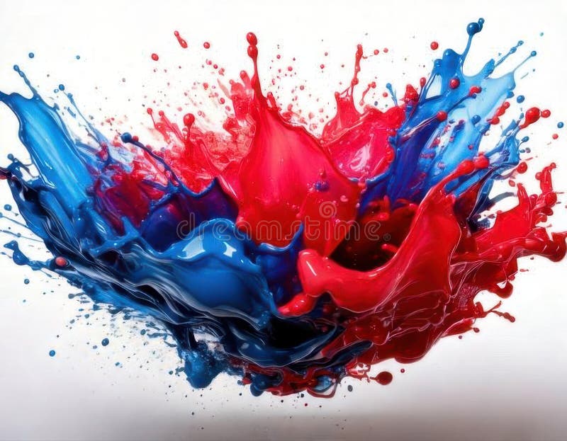 Red and Blue Paint Splash Vibrant Abstract Art on White Background ...