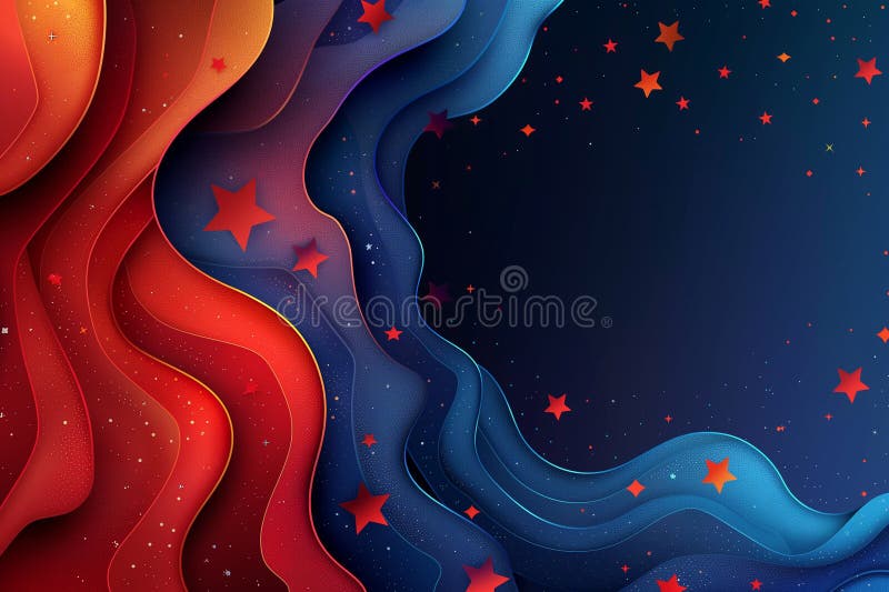 Red and Blue Paper Cut Waves with Stars Design Stock Photo - Image of ...