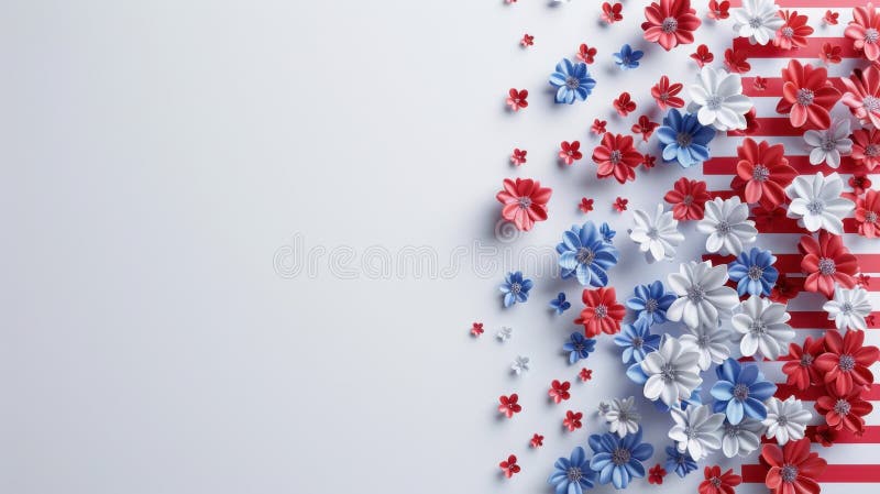 Red and Blue Paper Flowers Cascade on White Background Stock Image ...
