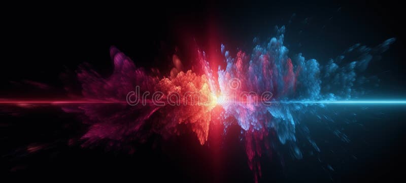 Red and Blue Particles Colliding and Exploding, Science Concept ...