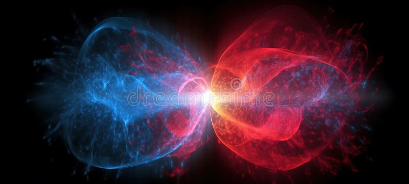 Red and Blue Particles Colliding and Merging in Dark Space. Powerful ...