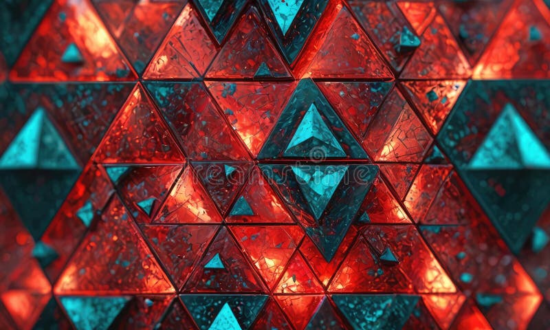 A Red and Blue Pattern of Triangles is Displayed on a Wall. Stock ...