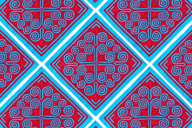 Red and Blue Patterns on the Rectangular Fabric Stock Photo - Image of ...