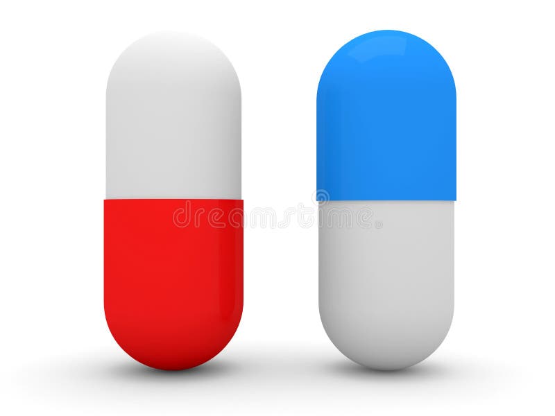 Red and Blue Pill on White Background Stock Illustration - Illustration ...