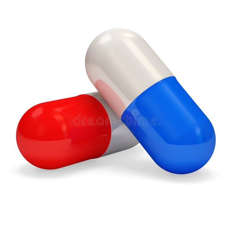 Red and Blue Pill on White Background Stock Illustration - Illustration ...