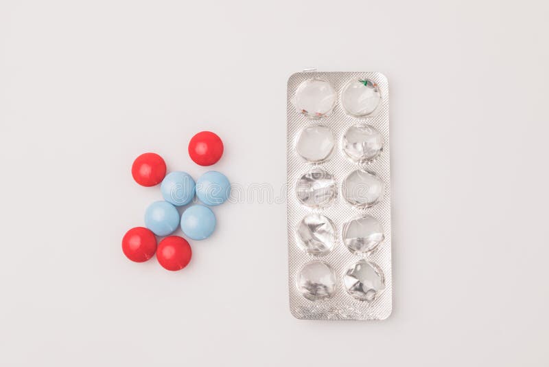Red and Blue Pills and Blister Pack Stock Image - Image of medicine ...