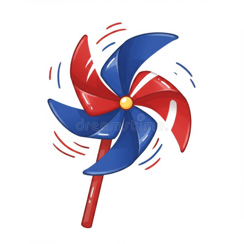 Red and Blue Pinwheel Toy Spinning on White Background Stock ...
