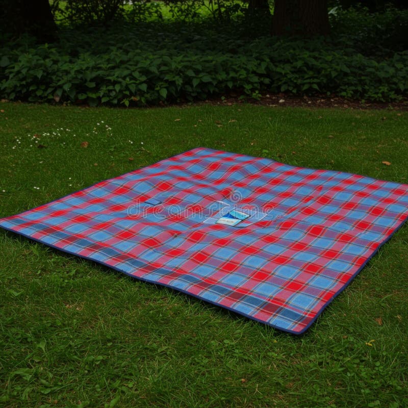 Red and Blue Plaid Picnic Blanket on Green Grass Stock Illustration ...