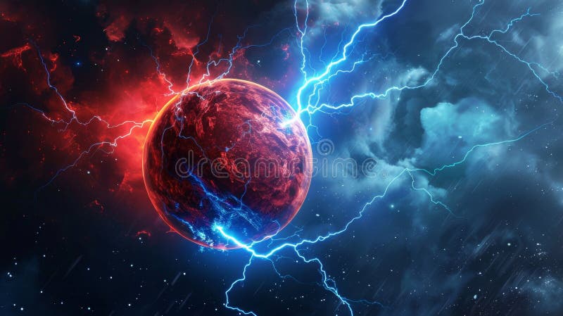 A Red and Blue Planet with a Bright Light in the Sky Stock Image ...