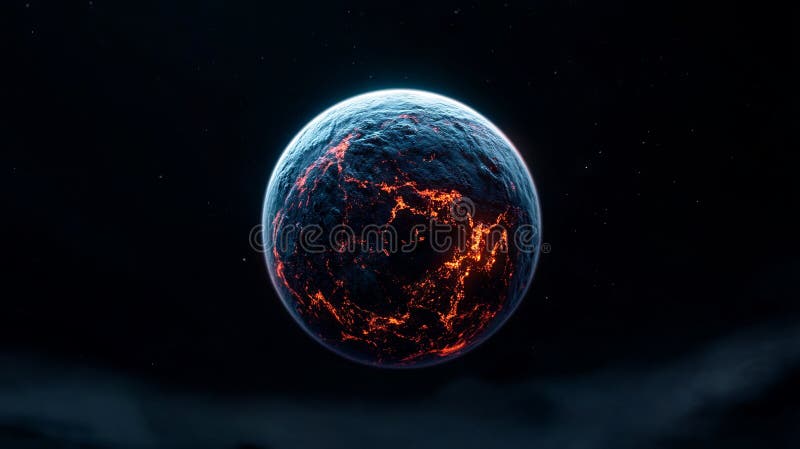 A Red and Blue Planet in the Dark Sky with Stars in the Background ...