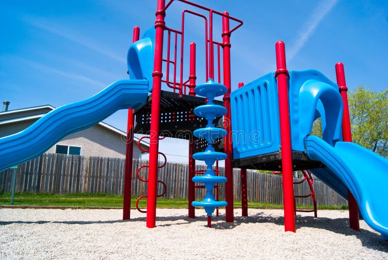 Red and Blue Playground Park Structure Stock Image - Image of climbing ...