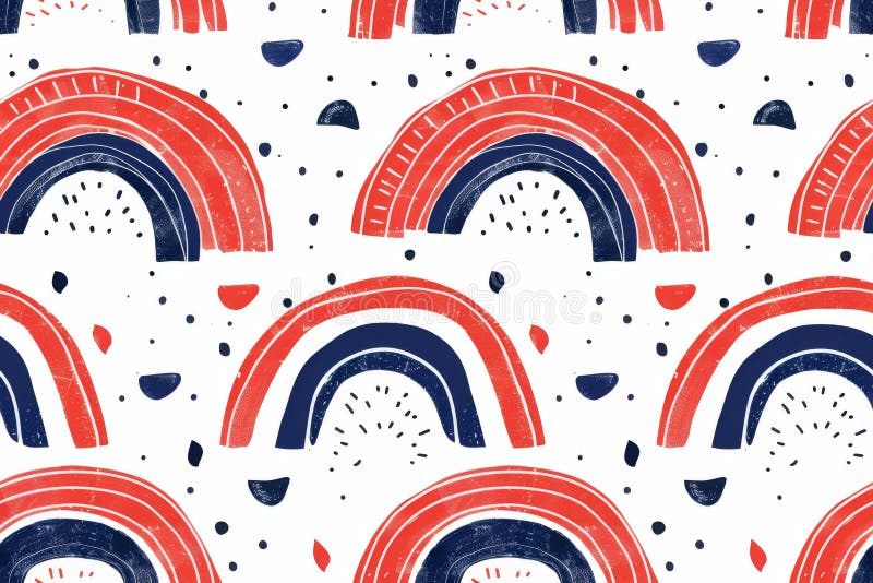 Red and Blue Rainbow Seamless Pattern. Cute Cartoon Rainbows Stock ...