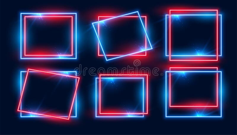 Red and Blue Rectangular Neon Frames Set of Six Stock Vector ...