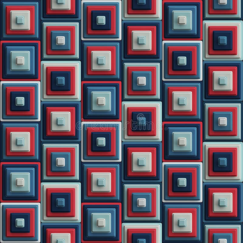 Red and Blue Retro Concentric 3D Cubes. Seamless Pattern. Stock ...