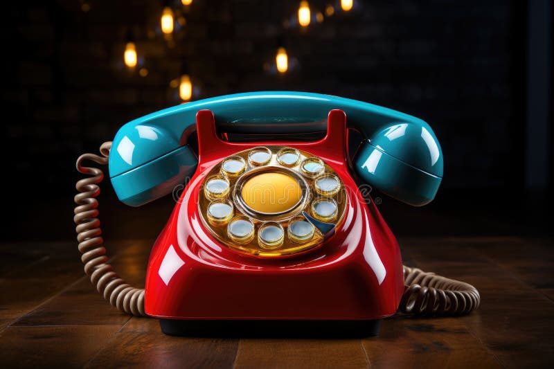 A Red and Blue Retro Disc Telephone, AI Stock Image - Image of ...