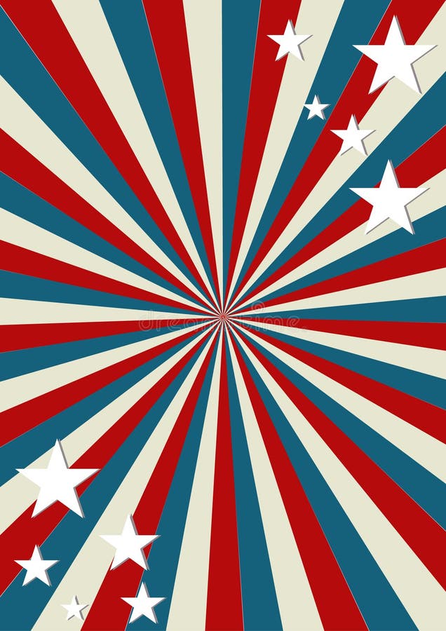 Red and Blue Retro Starburst Background with White Stars Stock ...