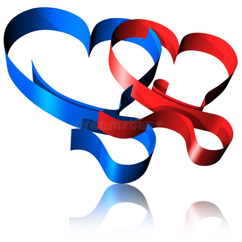 Red and Blue Ribbon Hearts-3d Stock Illustration - Illustration of ...