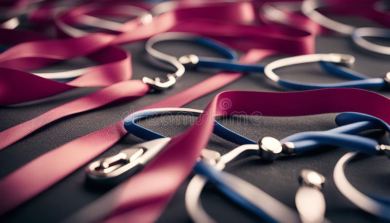 Red and Blue Ribbons with Metallic Clasps Stock Illustration ...