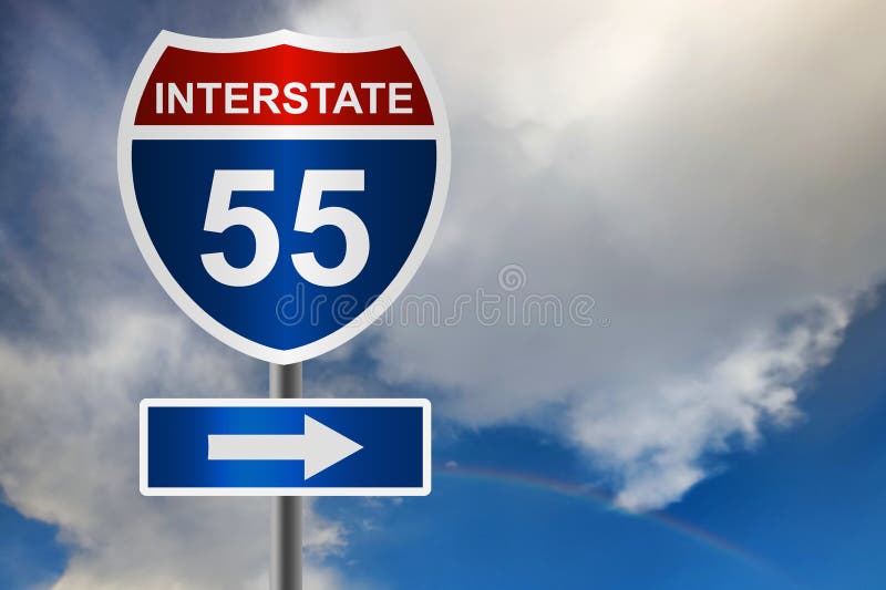 Red and Blue Road Sign for Interstate 55 Highway Stock Illustration ...