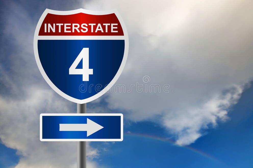 Red and Blue Road Sign for Interstate 4 Highway Stock Illustration ...