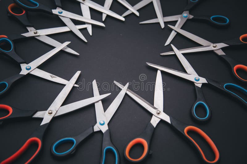Red and Blue Scissors are on Table Stock Image - Image of concept ...