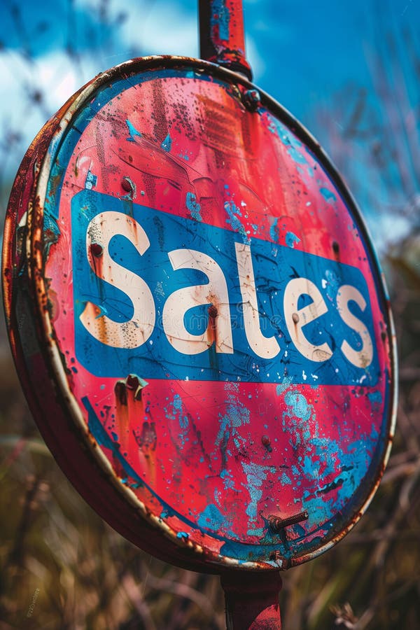 A Red and Blue Sign Displaying the Word Sales in Bold Letters Stock ...