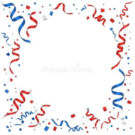 Red Blue Silver Confetti Border on White Background Stock Illustration ...