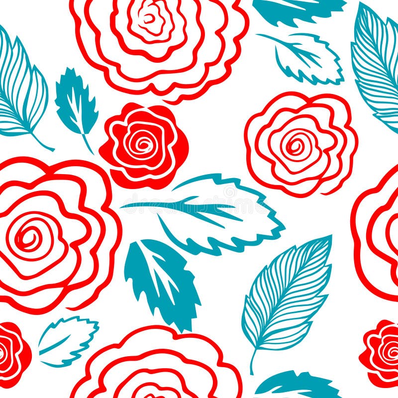 Red and Blue Simple Roses Seamless Pattern. Vector Illustration Stock ...