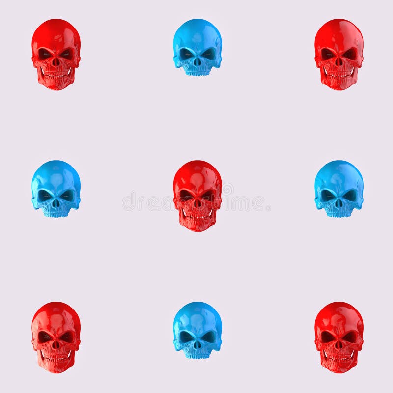Red and Blue Skulls on Bright Background Stock Illustration ...