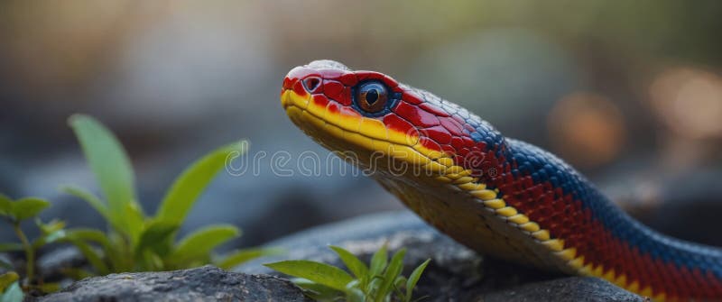 An Red and Blue Snake with a Yellow Mouth. Stock Photo - Image of ...