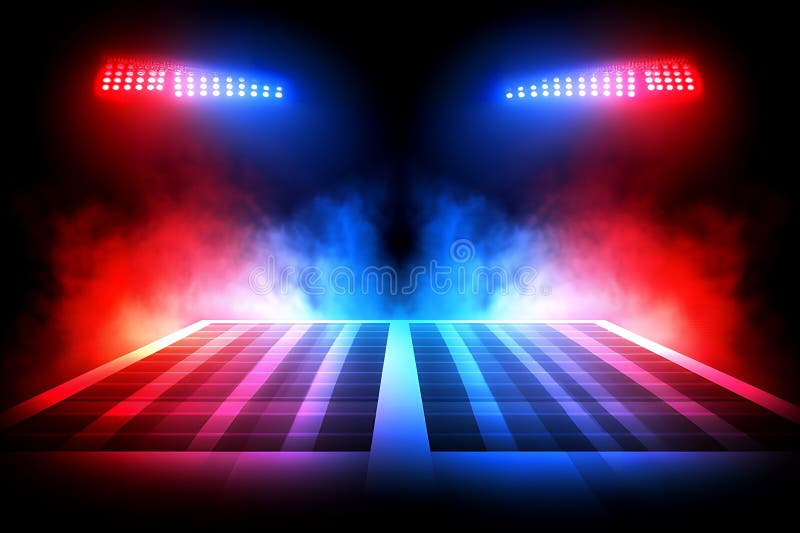Red Blue Stage Lights Illuminated Empty Platform Futuristic Design ...