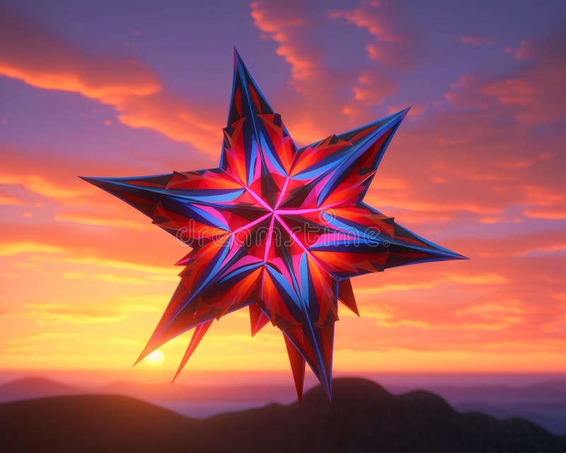 A Red and Blue Star in the Sky at Sunset Stock Illustration ...
