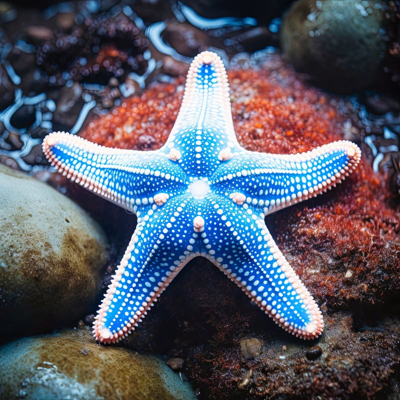 Red and Blue Starfish on Rocks Stock Image - Image of aquatic ...