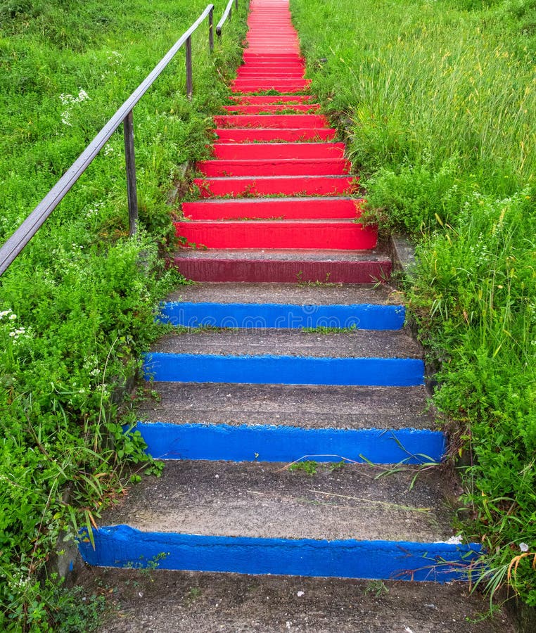 Red and blue steps stock photo. Image of garden, environment - 260996178