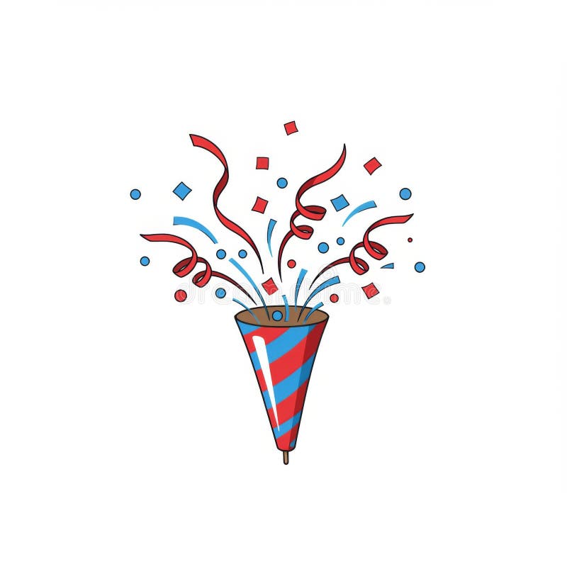 Red and Blue Striped Party Cone with Confetti Explosion Stock ...