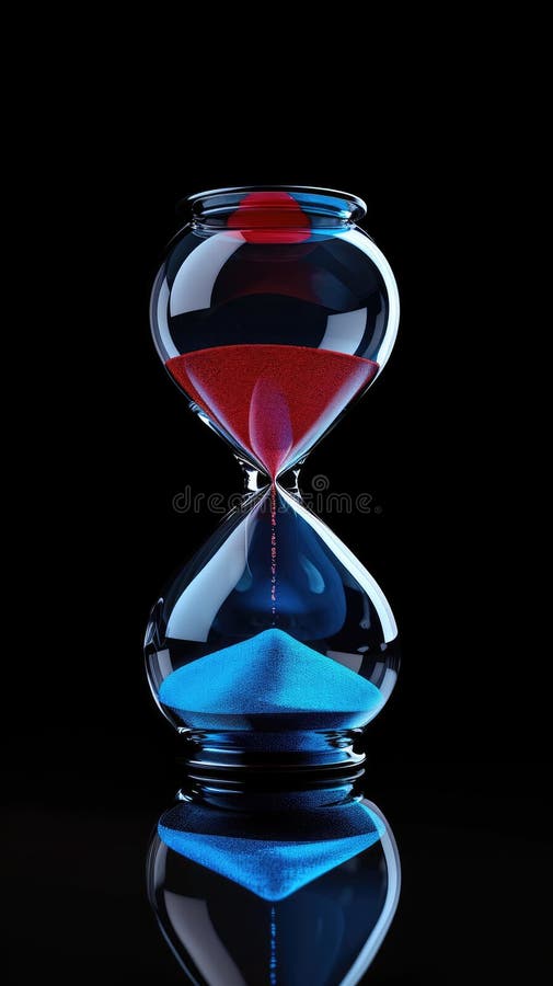 Red and Blue Substances Flow in an Hourglass Against a Dark Backdrop ...