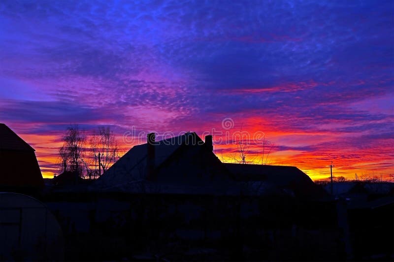 Red and Blue Sunset in the Countryside Stock Image - Image of dusk ...