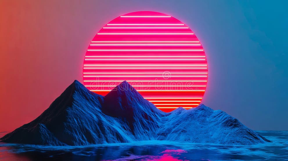 A Red and Blue Sunset Over a Mountain Range in the Ocean Stock Photo ...