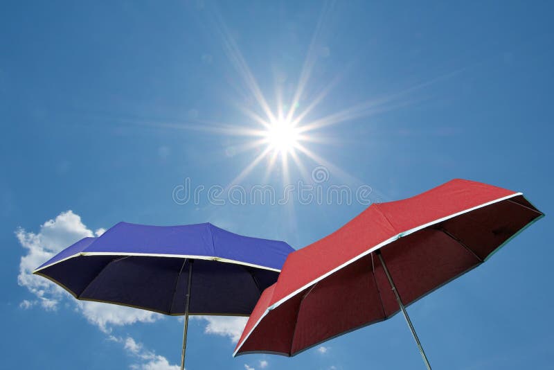 Red and Blue Umbrella, Bright Sunny Sky Stock Image - Image of shadow ...