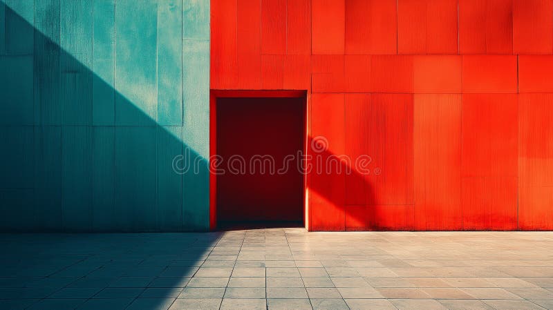 Red and Blue Wall with Red Door and Shadow. 3d Rendering Stock ...