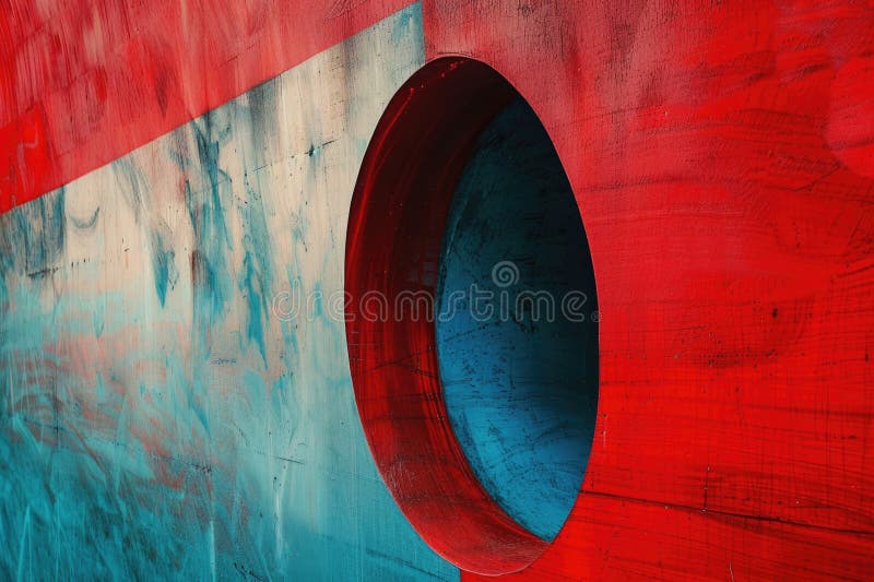 Red and Blue Wall with Round Window Stock Image - Image of shape, wall ...