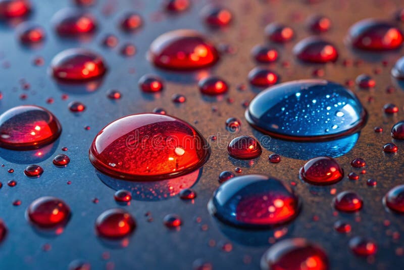 Red and Blue Water Drops on a Glossy Surface - Generated by Ai Stock ...