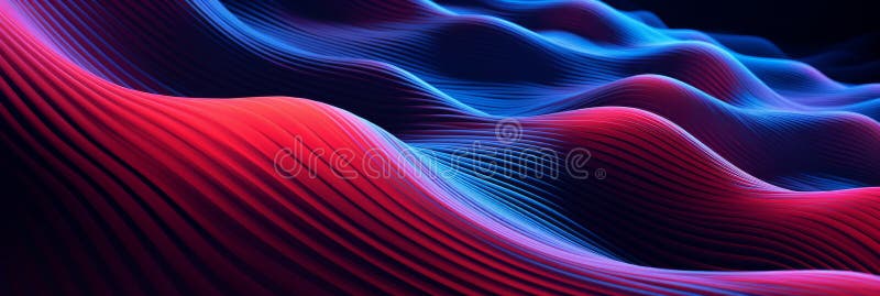 Red and Blue Wavy Digital Artwork with Neon Glow. Fluid Abstract Waves ...