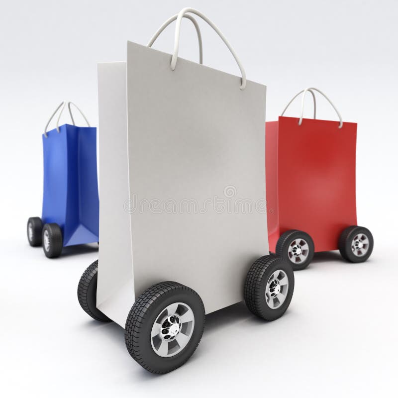 Red, Blue and White Shopping Bags on Wheels Stock Illustration ...