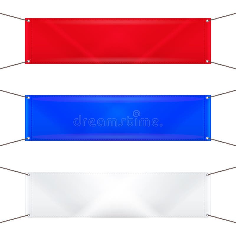 Red, Blue and White Textile Banners with Folds Template Set. Vector ...