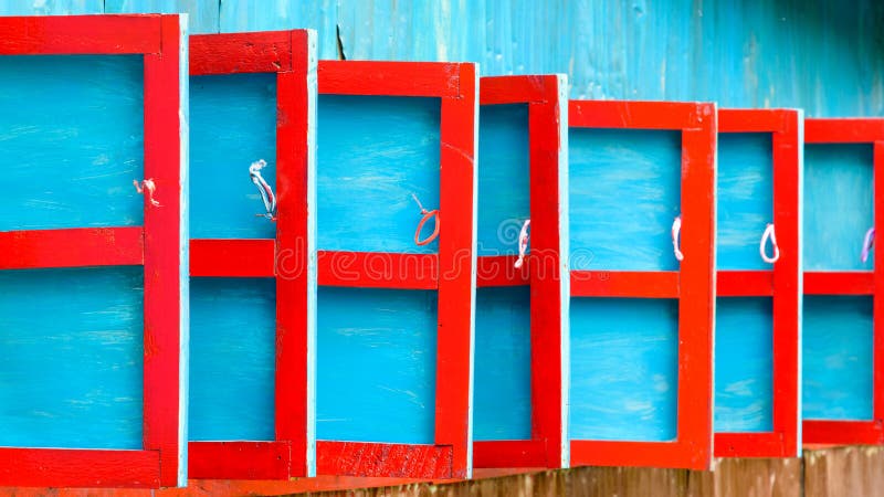 Red and Blue Wooden Shutters Stock Image - Image of colorful, window ...