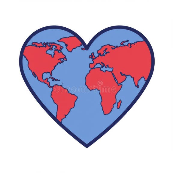 Red and Blue World Map in Heart Shape Illustration Stock Illustration ...