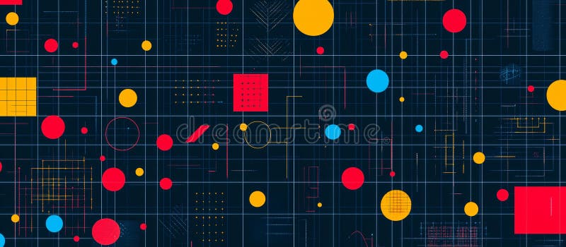 Red, Blue, and Yellow Circles and Squares Form a Data Grid on a Dark ...