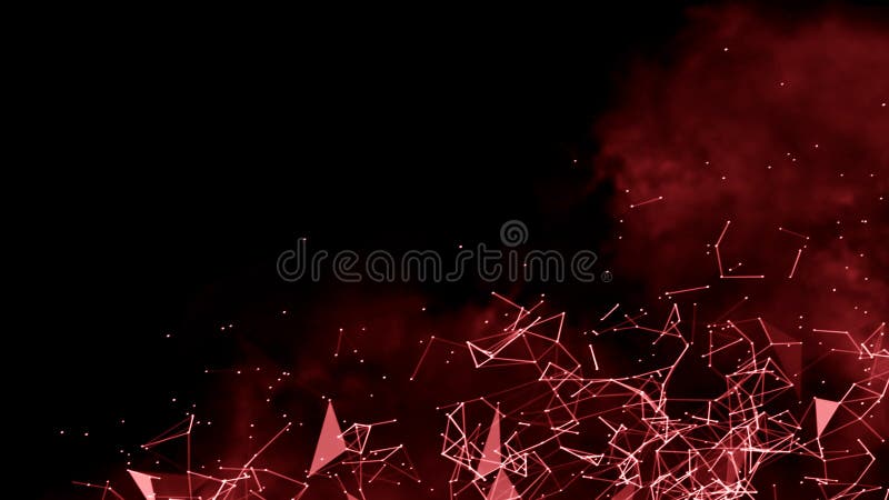 Red Blurred Abstract Plexus Particle Effect Background. Mess Communication Technology Network ...